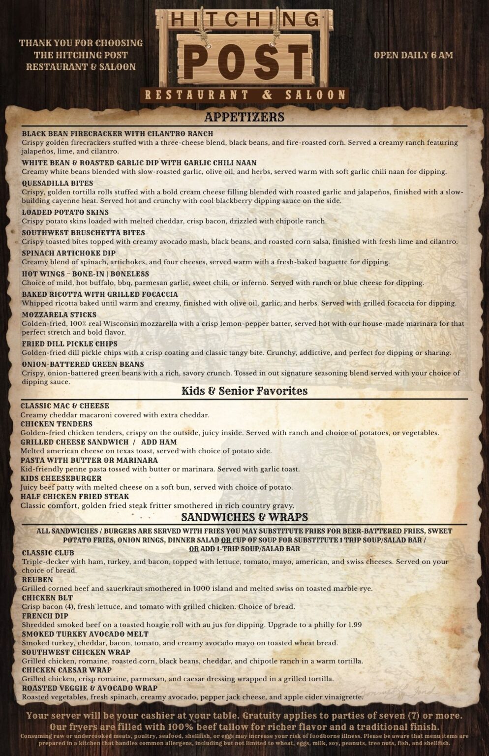 Lunch/Dinner Menu - Hitching Post Restaurant